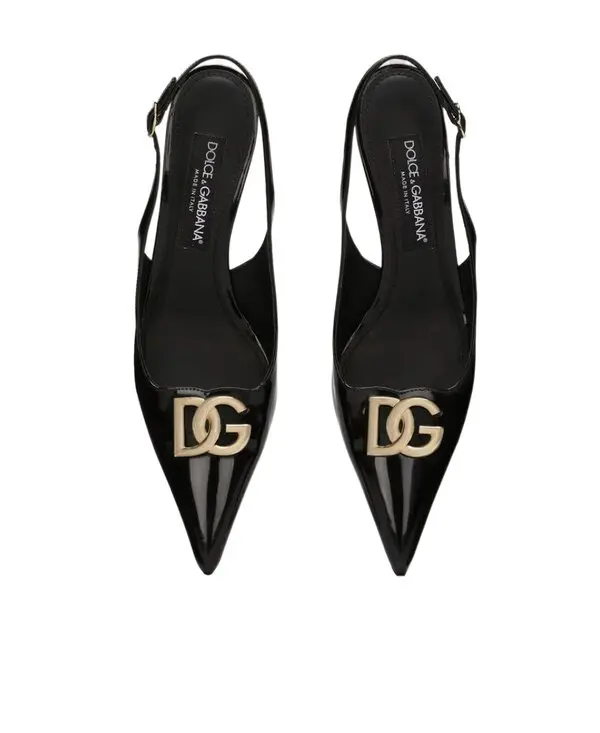 Dolce & Gabbana Logo Plaque Slingback Pumps - Black