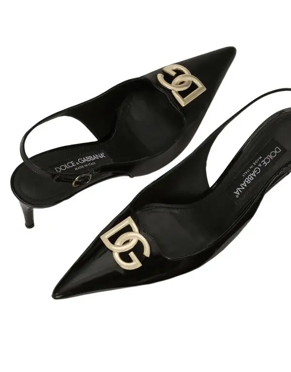 Dolce & Gabbana Logo Plaque Slingback Pumps - Black