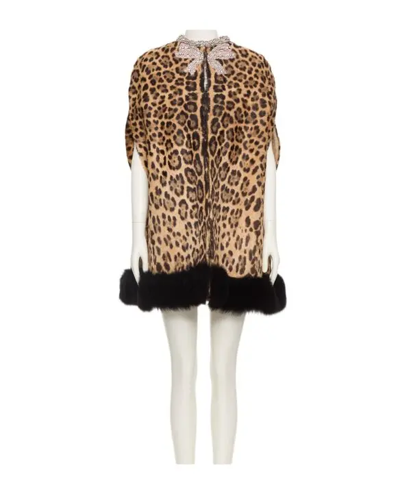 Valentino Garavani Animal Print Fur Trimmed Cape