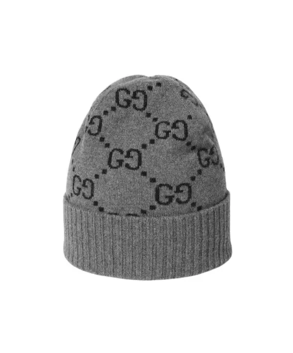 Gucci Gg Jacquard Knit Beanie - Black And Gray