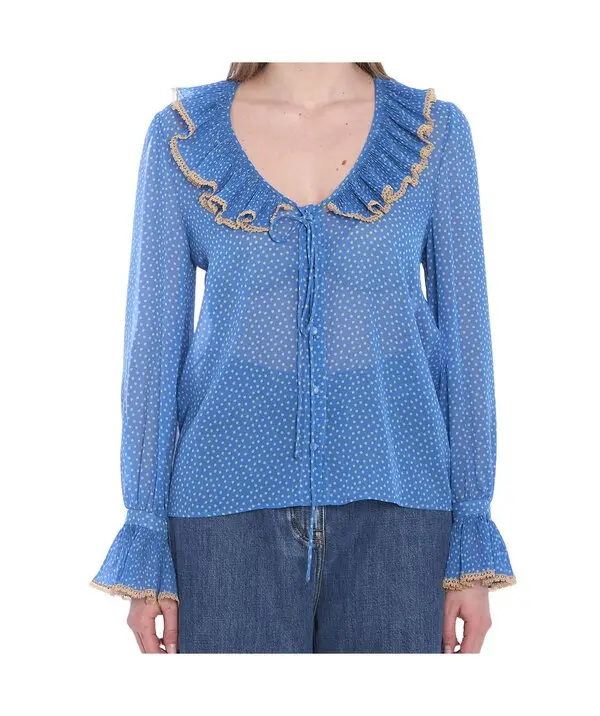 Valentino Garavani Polka Dot Ruffle Blouse - Blue