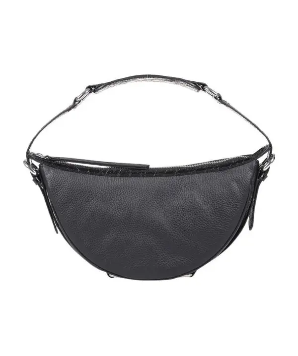 By Far Crescent Shoulder Bag With Crocodile Trim - Black