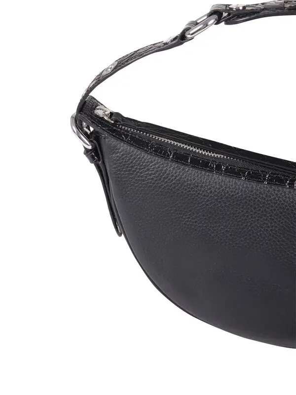 By Far Crescent Shoulder Bag With Crocodile Trim - Black