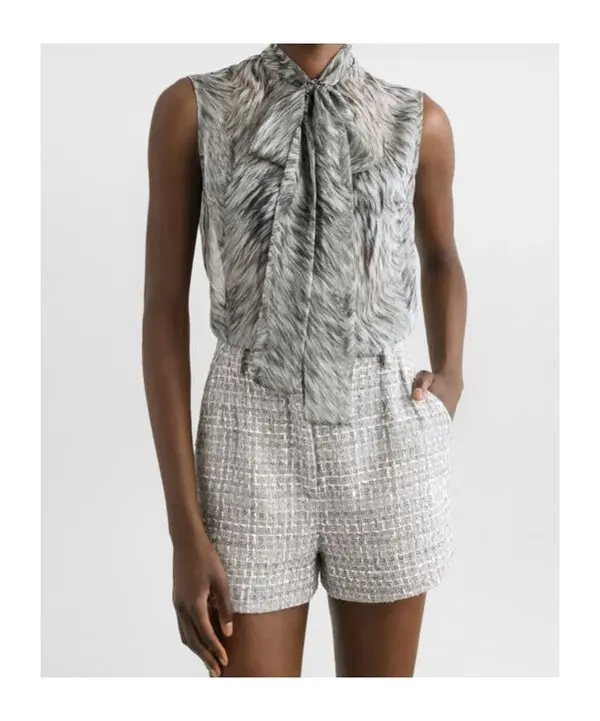 Dolce & Gabbana Fur-printed Chiffon Pussy-bow Shirt