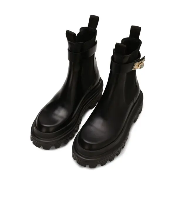 Dolce & Gabbana Ankle Boots With Branded Buckle Detail
