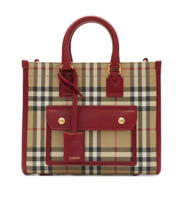 Burberry Mini Freya Checked Tote Bag - Red