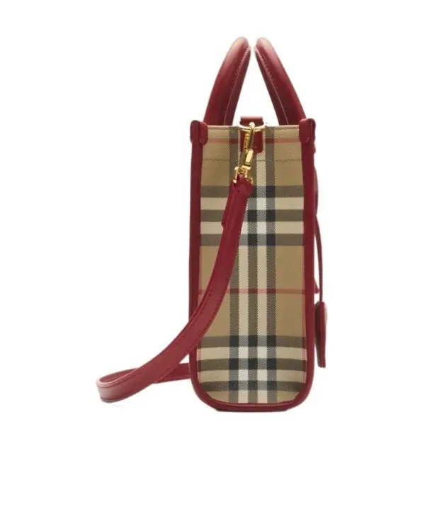 Burberry Mini Freya Checked Tote Bag - Red