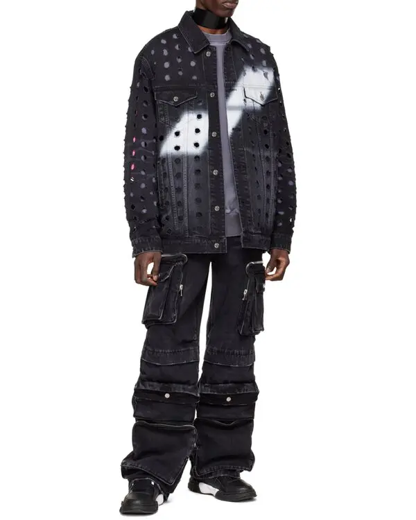 We11Done Distressed Logo Denim Jacket