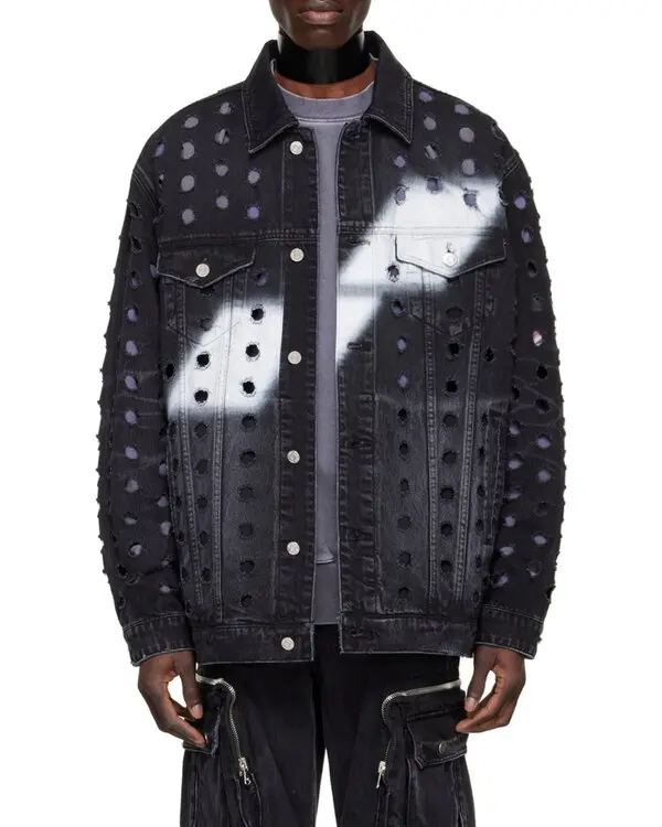 We11Done Distressed Logo Denim Jacket