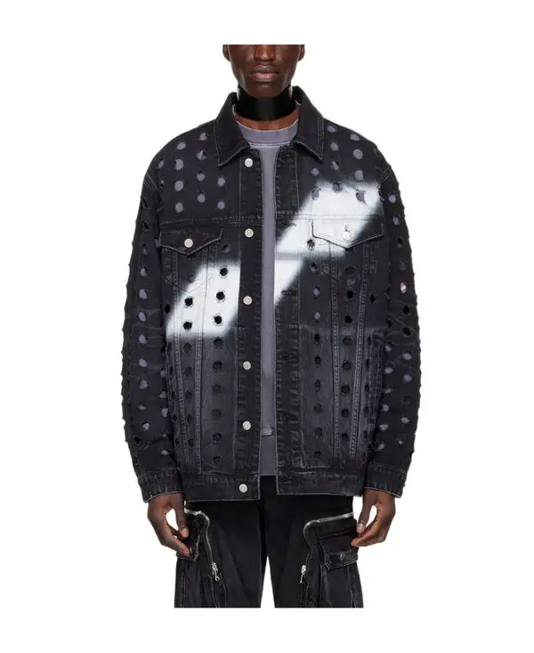 We11Done Distressed Logo Denim Jacket