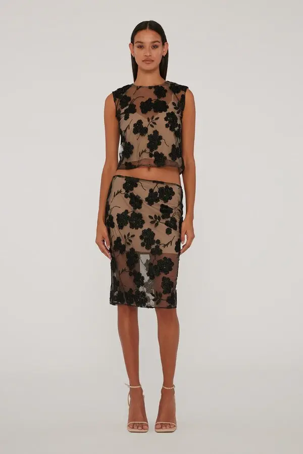 ROTATE BY BIRGER CHRISTENSEN Embroidered Sequined Mesh Skirt