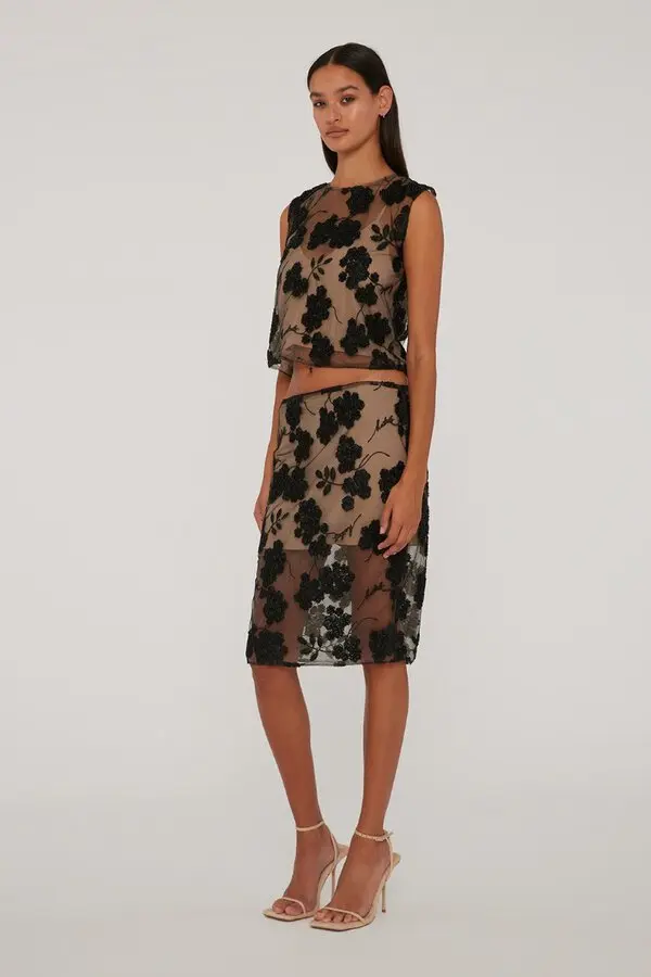 ROTATE BY BIRGER CHRISTENSEN Embroidered Sequined Mesh Skirt