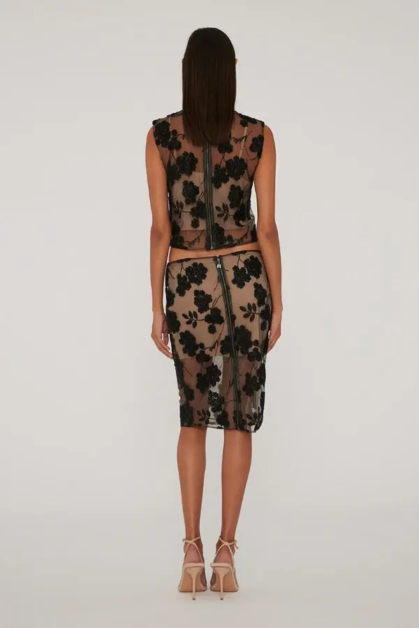 ROTATE BY BIRGER CHRISTENSEN Embroidered Sequined Mesh Skirt
