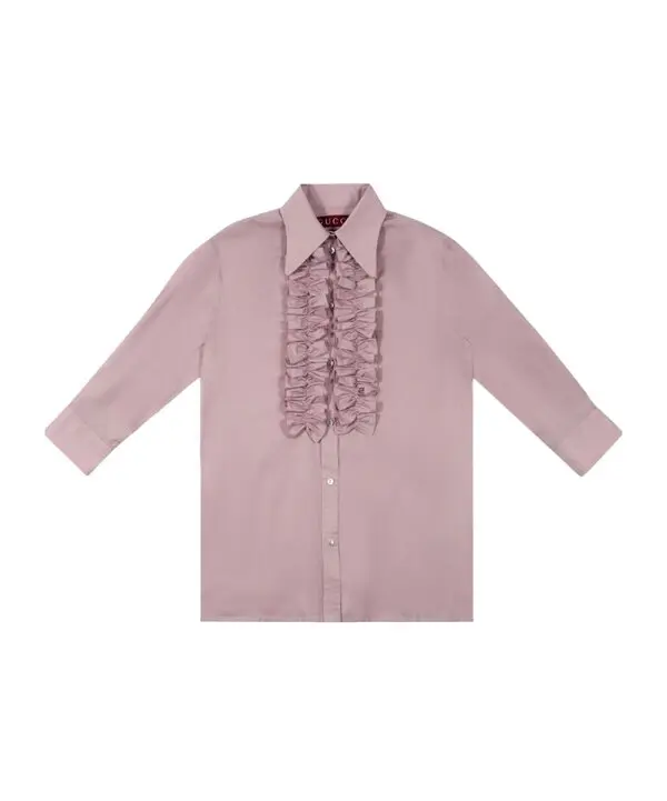 Gucci Cotton Muslin Shirt With Ruffle Trim - Lavender