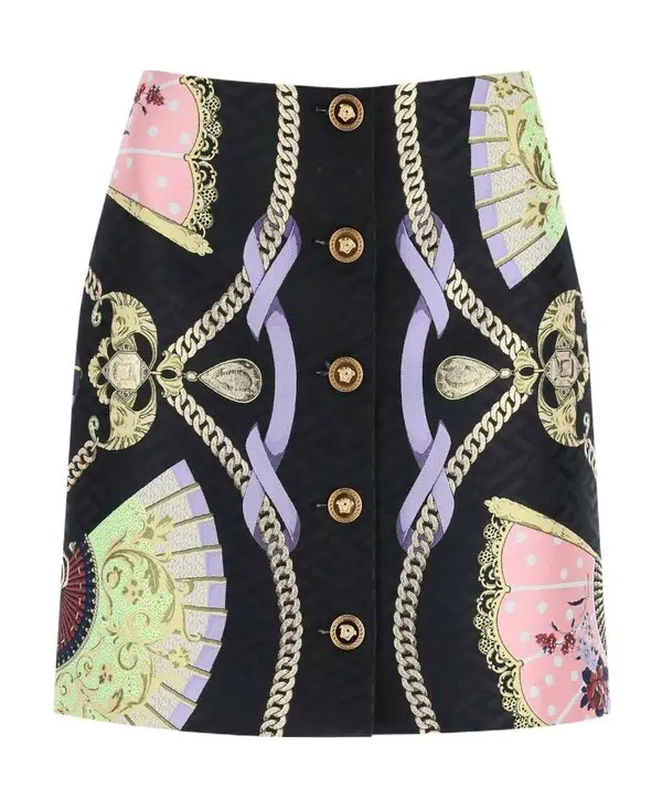 Versace Graphic Print Buttoned Mini Skirt - Black