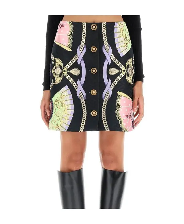 Versace Graphic Print Buttoned Mini Skirt
