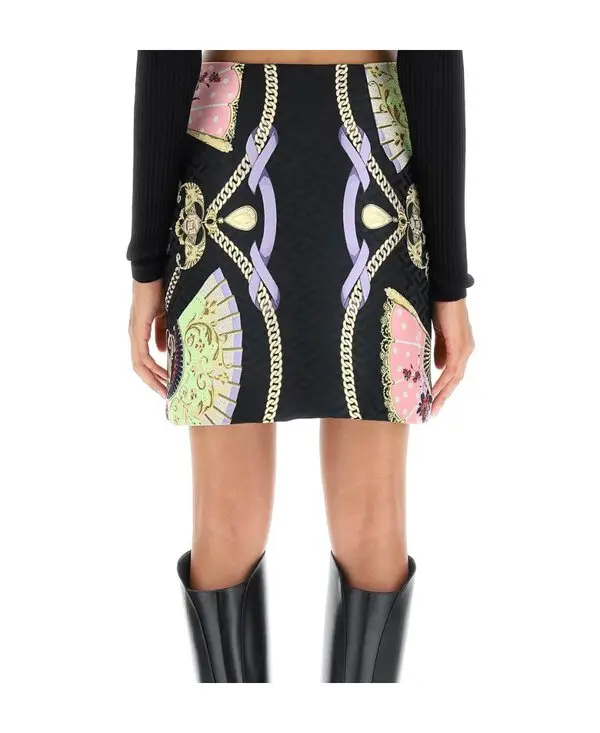 Versace Graphic Print Buttoned Mini Skirt