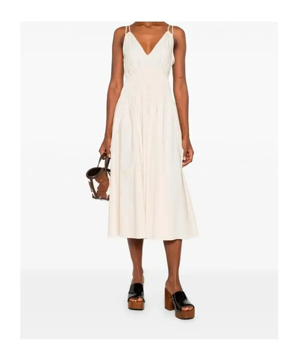Pinko Amie Gathered Midi Dress With V-neck - White