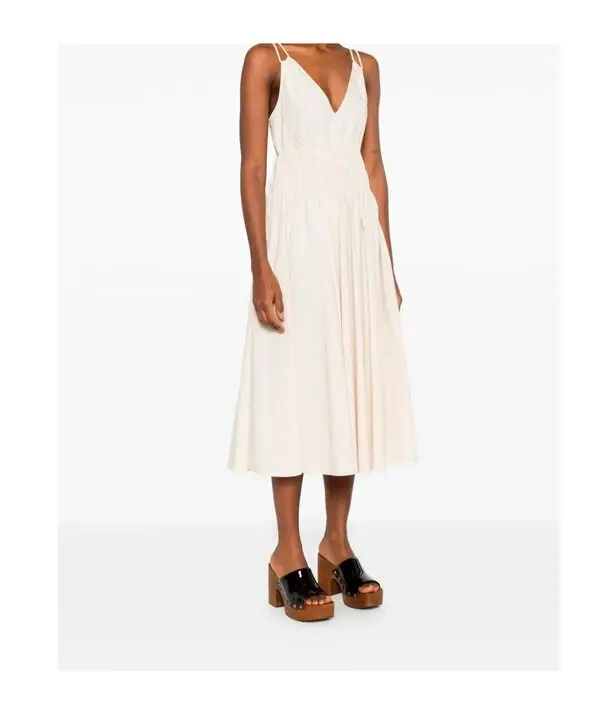 Pinko Amie Gathered Midi Dress With V-neck - White