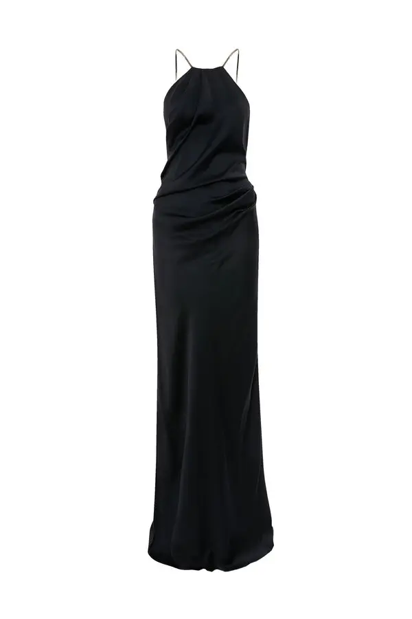 Victoria Beckham Sleeveless Gown With Chain Straps And Pleats - Navy
