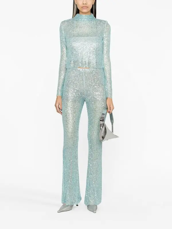 SELF-PORTRAIT Beaded Fishnet Trousers