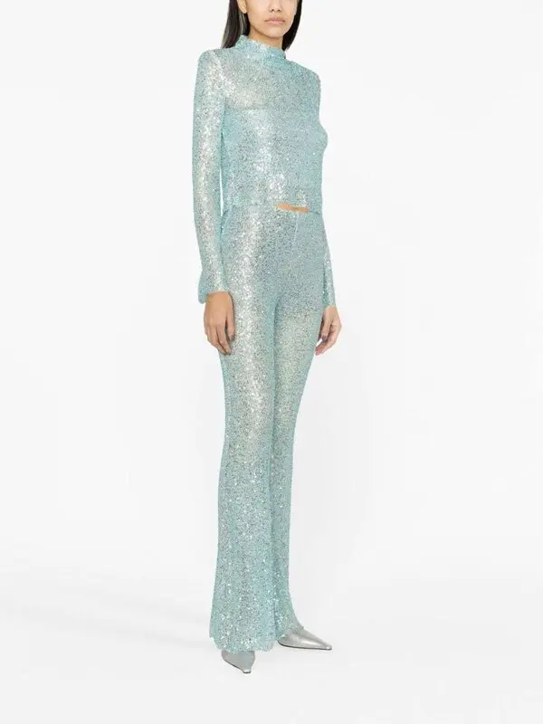 SELF-PORTRAIT Beaded Fishnet Trousers
