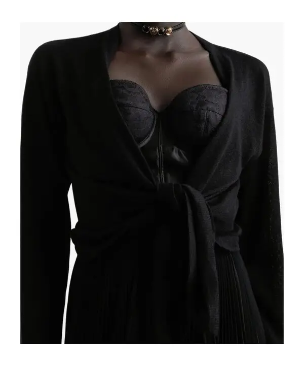 Dolce & Gabbana Long-sleeved Ribbed Knit Cardigan With Tie Fastening - Black