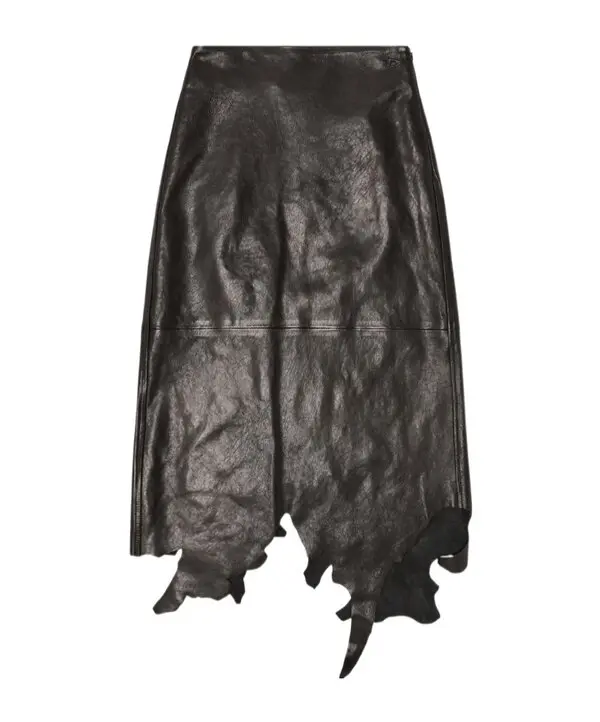 DIESEL® Leather Midi Skirt With Jagged Hem - Black