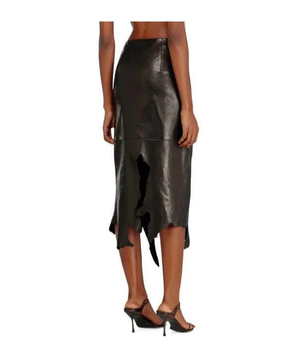 DIESEL® Leather Midi Skirt With Jagged Hem - Black