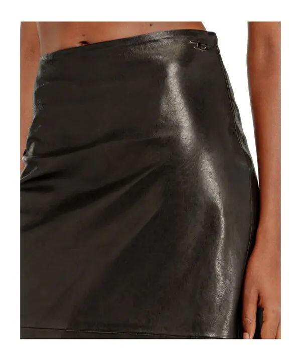 DIESEL® Leather Midi Skirt With Jagged Hem - Black