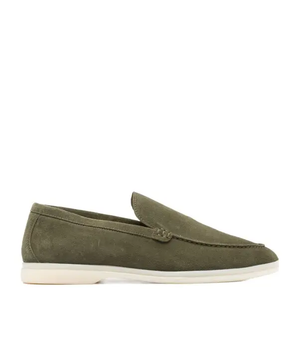 SCAROSSO Round Toe Suede Loafers - Green