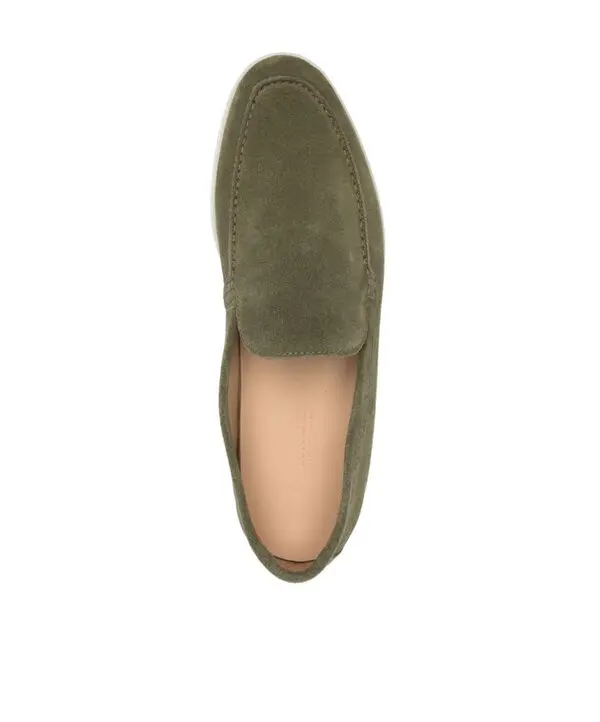 SCAROSSO Round Toe Suede Loafers - Green