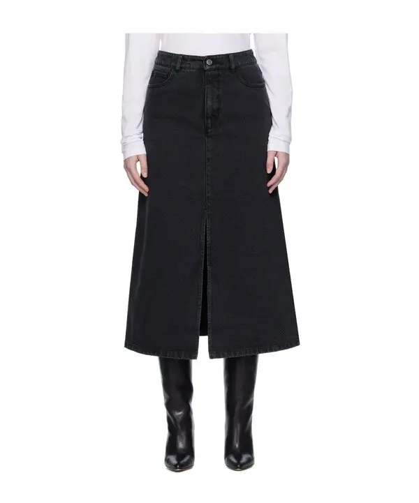 A.p.c. Split-front Denim Midi Skirt - Washed Black