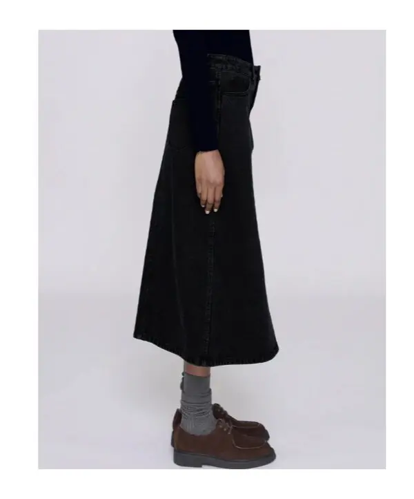 A.p.c. Split-front Denim Midi Skirt - Washed Black