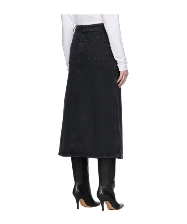 A.p.c. Split-front Denim Midi Skirt - Washed Black