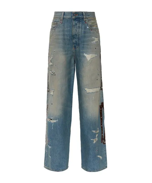 Amiri Bones Studded Distressed Jeans - Driftwood Blue