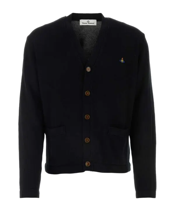 VIVIENNE WESTWOOD Orb Embroidered Buttoned Cardigan - Black