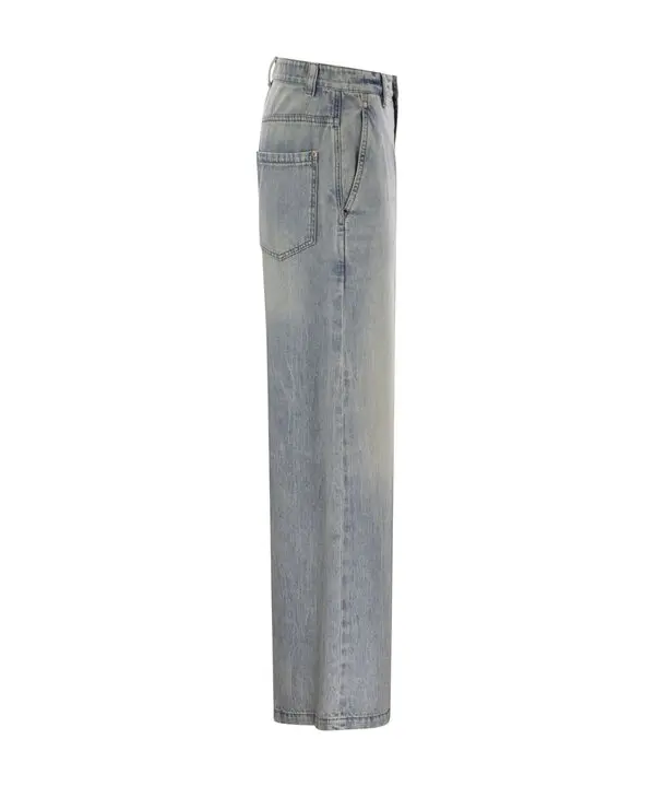 Brunello Cucinelli Embellished Soft Denim Low Slung Trousers - Gray