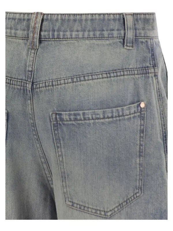 Brunello Cucinelli Embellished Soft Denim Low Slung Trousers - Gray
