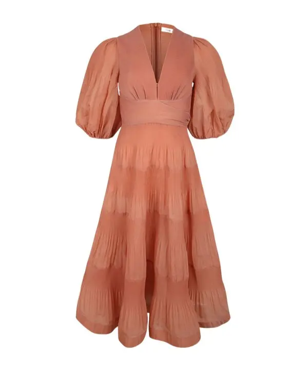 Zimmermann Pleated V-neck Midi Dress - Rpeh