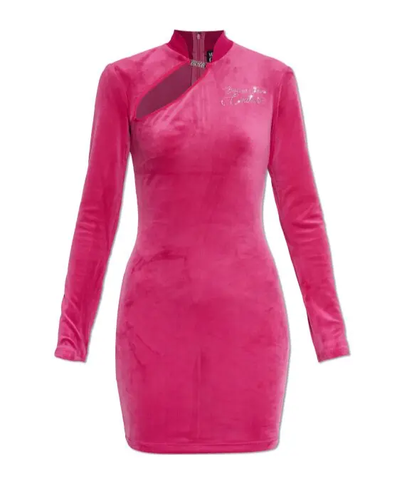 Versace Velvet Mini Dress With Logo Strap-buckle - Pink