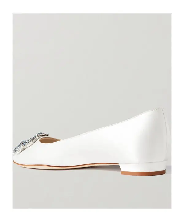 Manolo Blahnik Crystal Embellished Pointed Toe Flats - White