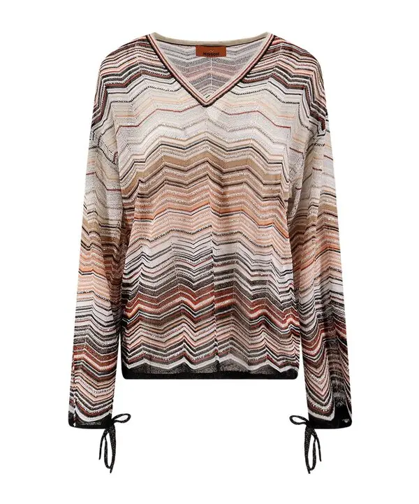 Missoni Chevron Sequin Embroidered V-neck Top - Multicolor