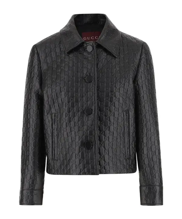 Gucci Embossed Gg Leather Jacket