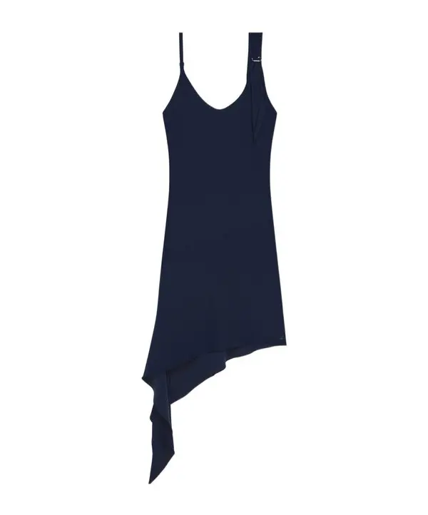 COURREGES Asymmetrical Dress With Shoulder Buckles And Side Slits - Navy Blue
