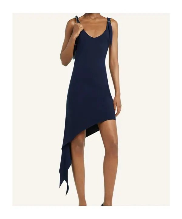 COURREGES Asymmetrical Dress With Shoulder Buckles And Side Slits - Navy Blue