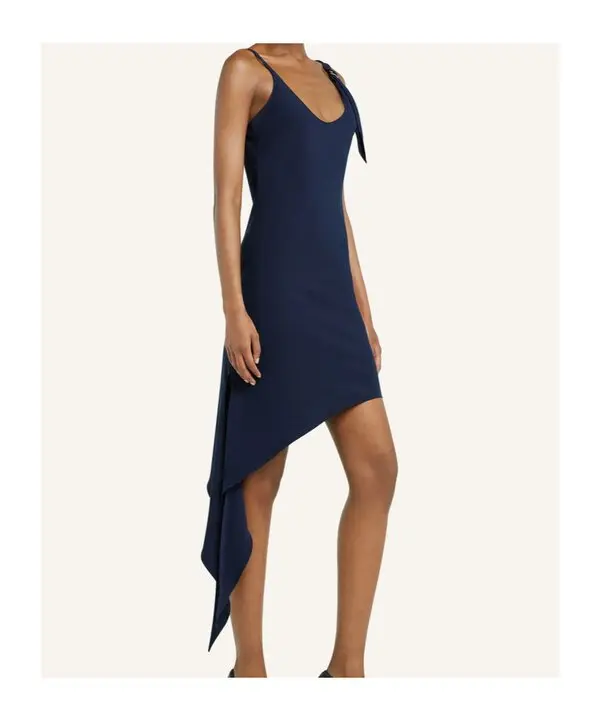 COURREGES Asymmetrical Dress With Shoulder Buckles And Side Slits - Navy Blue