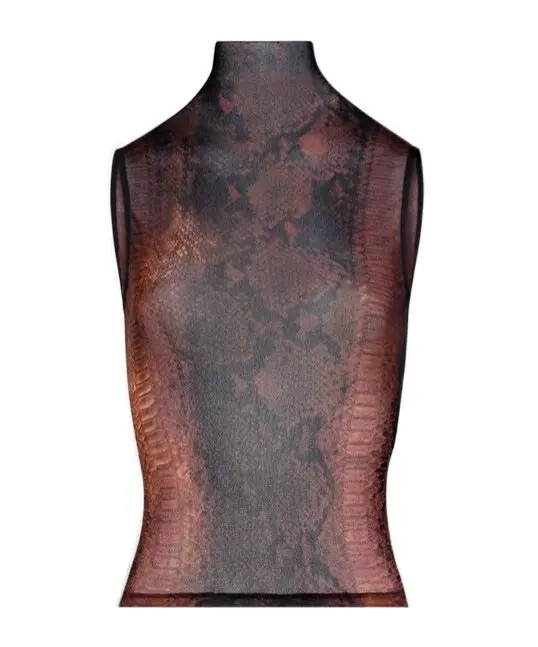 JEAN PAUL GAULTIER Printed Mesh High Neck Tank Top