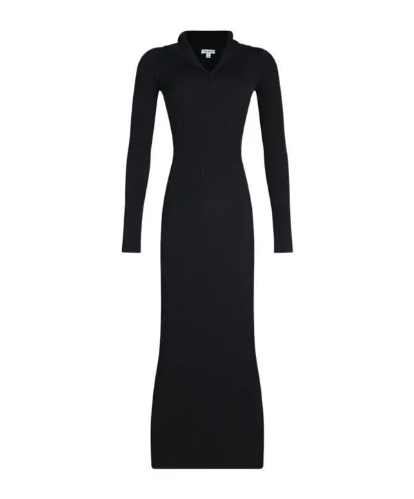 Alaïa Ribbed Knit V-neck Maxi Dress