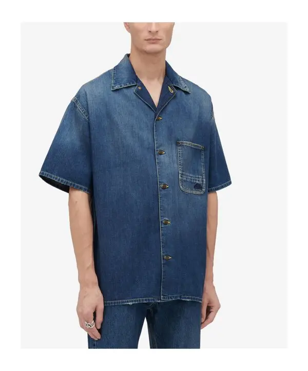 Alexander McQueen Collared Short-sleeved Denim Shirt